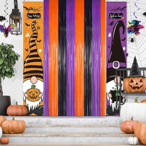 ORG Orange Purple and Black Foil Fringe Backdrop Curtains,2 Pack 3.3ftx8.2ft Halloween Tinsel Streamers Party Decortions, Photo Booth Props Backdrop for Birthday Anniversary Halloween Party Decoration