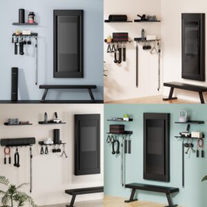 Crostice 2-Tier Floating Shelf Compatible with Tonal Accessories, Shelf for Home Gym Storage, Gym Rack Wall Mount Organizer, Workout Metal Shelf Holder, T-Bracket Lock Adapter Hanger, Shelf with Hooks