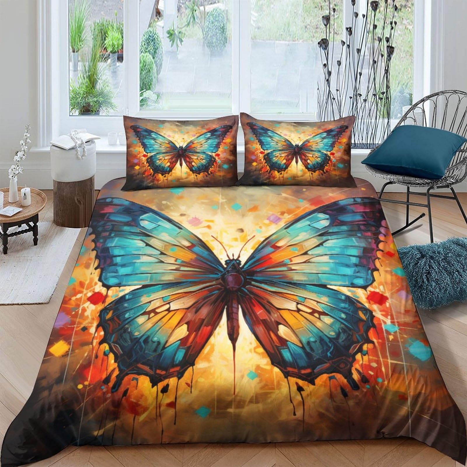 NACHO YAFA Butterfly Bedding Set 3D Printed Quilt Cover Duvet Cover Comforter Covers Microfiber with Pillowcases for Childrens and Adults 3 Pieces with Zipper Closure Queen（228x228cm）