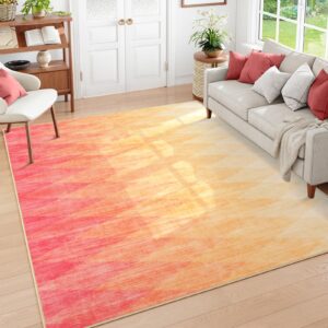 lahome 8x10 modern ombre bedroom rug, washable area rug for kids room, diamond nursery rug with rubber backing, stain resistant soft rug for living room (pink/yellow)