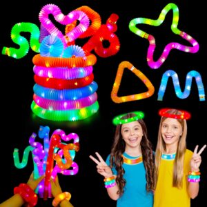 12 pcs light up pop tubes, glow sticks bulk party favors for kids 4-8 8-12 pinata goodie bags stuffers for boys girls birthday christmas gifts fidget sensory toys glow in the dark party supplies