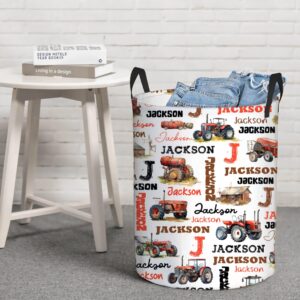 Personalized Tractor Truck Laundry Basket,Custom Name Laundry Hamper,Baby Nursery Hamper Bin,Collapsible Clothes Storage Basket for Bathroom Living Room Bedroom,15.7"x19.5"