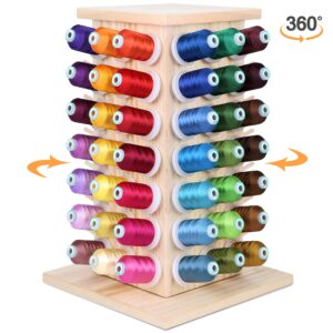 New brothread 93 Spools (DIY) 360° Fully Rotating Wooden Thread Rack/Thread Holder Organizer with Inner Storage Compartments for Sewing, Quilting, Embroidery, Hair-braiding and Jewelry