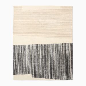 Anthrofy Modern Stripes Area Rug – 5’ x 8' – Handmade Wool Area Rugs –Ivory – Rugs for Living Room, Bedroom – Anti-Skid – Carpets with Non-Slip Natural Backing with 100% Cotton