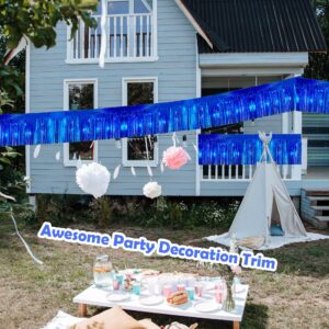 4 Pack 10 Feet Glitter Royal Blue Parade Float Decorations for Trailer Car, Glitter Foil Fringe Metallic Tinsel Streamers Banner Garland for Graduation Weeding Homecoming Birthday Party