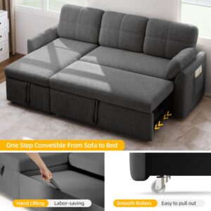 DWVO Convertible L-Shaped Sofa Bed, 2 in 1 Sleeper Sofa with Pull Out Couch Bed, 86" Sectional Sofa with Storage Chaise and Pocket for Living Room, Grey Teddy Fleece