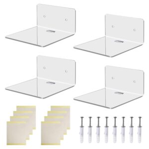 gshllo 4 pcs acrylic floating shelves small clear wall shelves adhesive hanging shelves wall mounted display shelves small picture books shelves small display ledge