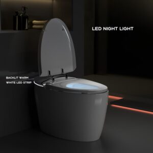 Modern Smart Toilet with Auto Flush, Foot Kick Flush, Blackout Flush, One Piece Toilet Tankless with Heated Seat, IPX4 Waterproof, LED Nightlight and Soft Close (1)