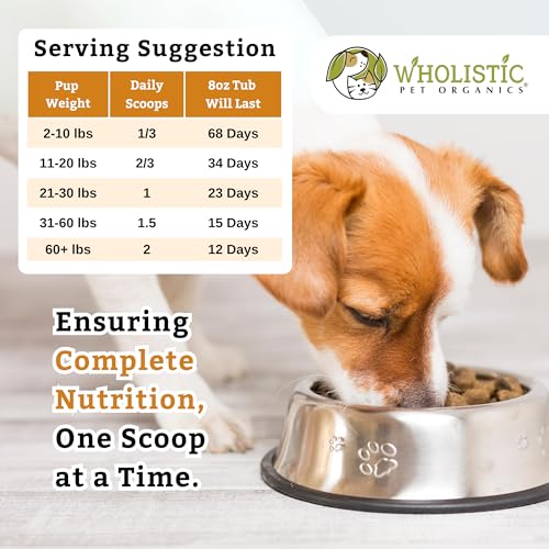 Wholistic Pet Organics Puppy Essentials - 8 Oz - Organic Pumpkin Powder Dog Supplement for Skin & Coat Health, Itching Relief, Omega 3 & Probiotics - Vitamins for Immune Support, Dog Food Additive