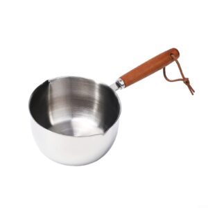 stainless steel hot oil pan with wooden handle breakfast pot milk pan small saucepan for making sauces reheating soup heating milk(500ml)