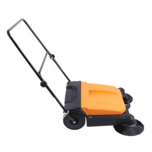 Walk-Behind Hand Push Floor Sweeper, 26.77 * 27.17 * 36.61in Sweeping Width Floor Sweeper Manual Manual, Hand-Push Sweeping Sweeper, Angle & Height Adjustable Folding Handle for Walkway, Yard, Garage