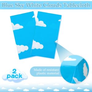 2Pcs Blue Sky and White Clouds Tablecloth Birthday Party Supplies, 54x108 Inch Cartoon Story Tablecloth, Cartoon Tablecovers Party Table Cover for Baby Boy Girl Kids Shower Birthday Party Decorations