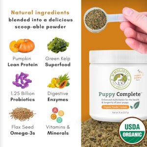 Wholistic Pet Organics Puppy Essentials - 8 Oz - Organic Pumpkin Powder Dog Supplement for Skin & Coat Health, Itching Relief, Omega 3 & Probiotics - Vitamins for Immune Support, Dog Food Additive