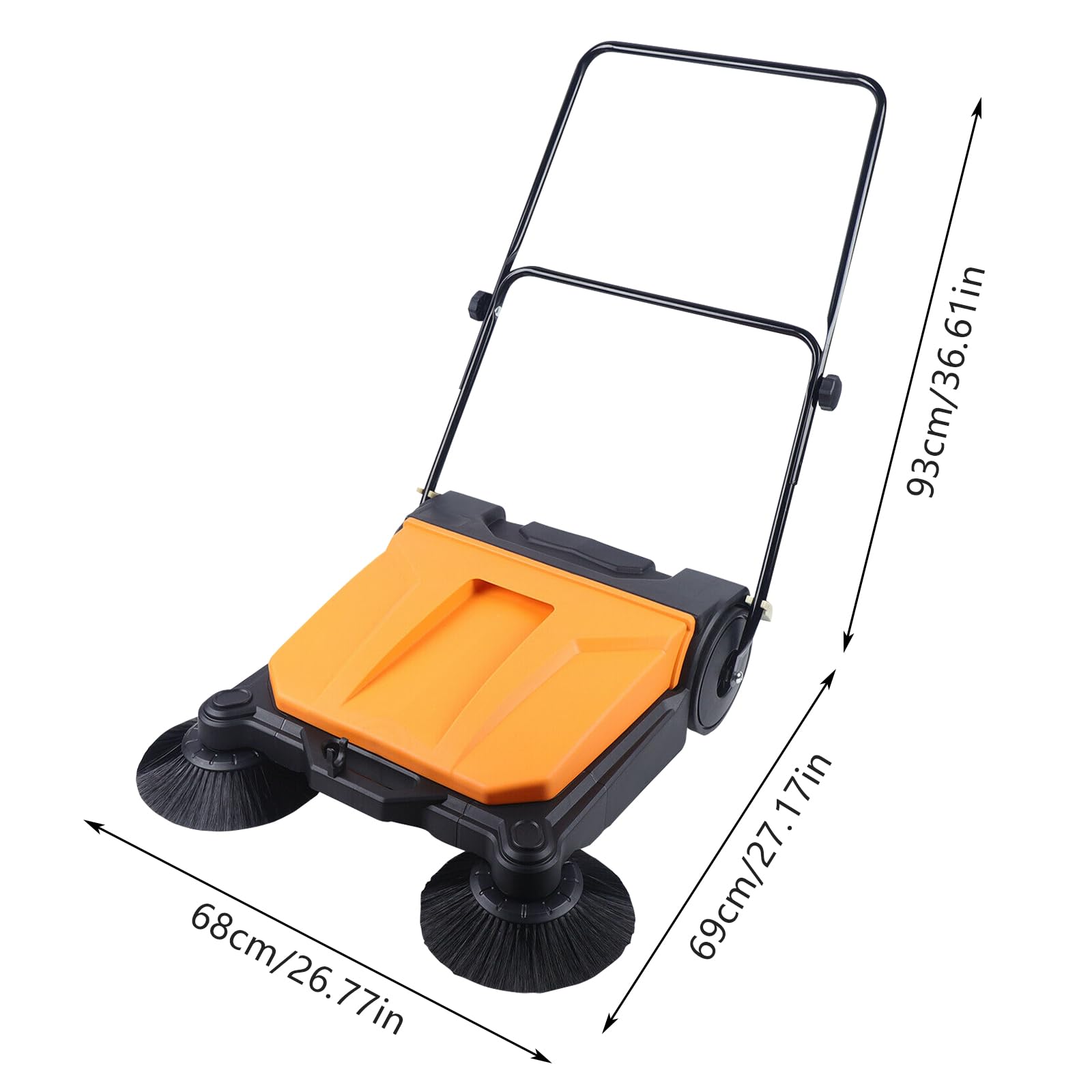 Walk-Behind Hand Push Floor Sweeper, 26.77 * 27.17 * 36.61in Sweeping Width Floor Sweeper Manual Manual, Hand-Push Sweeping Sweeper, Angle & Height Adjustable Folding Handle for Walkway, Yard, Garage