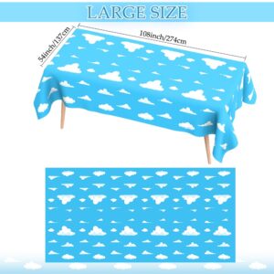 2Pcs Blue Sky and White Clouds Tablecloth Birthday Party Supplies, 54x108 Inch Cartoon Story Tablecloth, Cartoon Tablecovers Party Table Cover for Baby Boy Girl Kids Shower Birthday Party Decorations