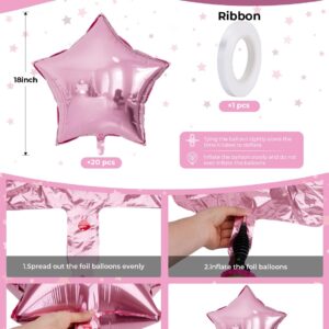 Adeyoo Pink Star Balloons,20Pcs 18 Inch Star Shaped Balloons Set,Large Foil Balloons Helium Mylar Balloons for Girl Christmas Birthday Wedding Anniversary Baby Shower Party Decorations Supplies