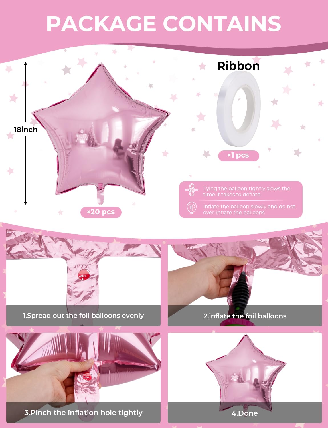 Adeyoo Pink Star Balloons,20Pcs 18 Inch Star Shaped Balloons Set,Large Foil Balloons Helium Mylar Balloons for Girl Christmas Birthday Wedding Anniversary Baby Shower Party Decorations Supplies