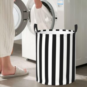 Black And-White Stripes Cartoon Cute Laundry Hamper Circular Laundrys Basket Waterproof Foldable Storage Clothes Bag