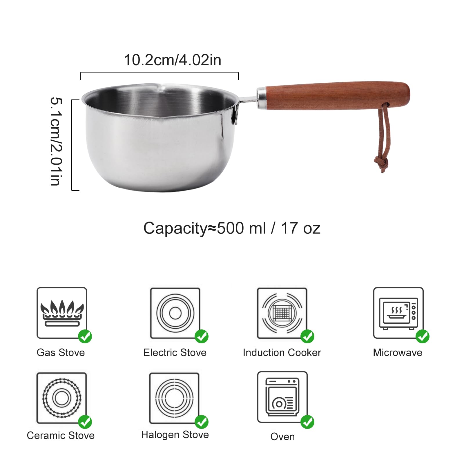 Stainless Steel Hot Oil Pan With Wooden Handle Breakfast Pot Milk Pan Small Saucepan For Making Sauces Reheating Soup Heating Milk(500ml)