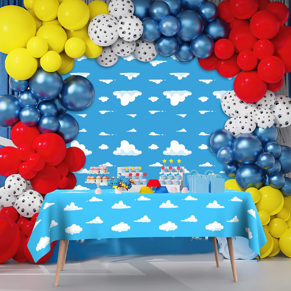 2Pcs Blue Sky and White Clouds Tablecloth Birthday Party Supplies, 54x108 Inch Cartoon Story Tablecloth, Cartoon Tablecovers Party Table Cover for Baby Boy Girl Kids Shower Birthday Party Decorations