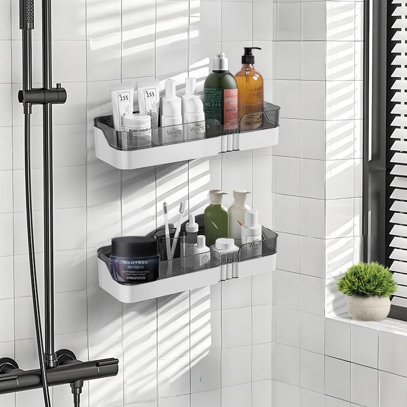 Aukomer Shower Caddy Bathroom Shower Shelves 2 Pcs Adhesive Shower Organizer, No Drilling Dual-Layer Bathroom Wall Organizer, Upgraded Kitchen Storage Rustproof Storage Rack for Bathroom