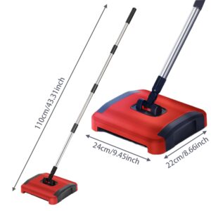 BEAHING Floor Sweeper, Carpet Sweeper Manual 3 Rolling Brushes Floor Sweeper Carpet Brush with Wheels and Large Waste Bin 43inch Detachable Carpet Cleaner for Pet Hair Dust Debris, Carpet Brush