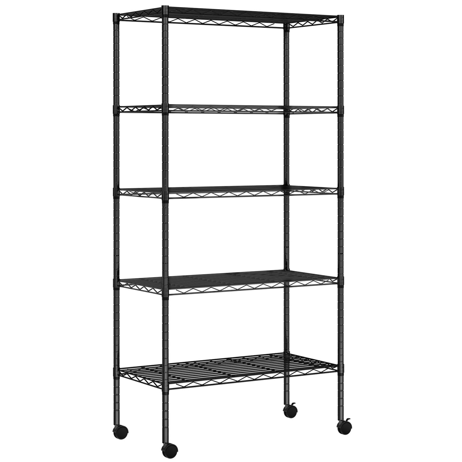 5 Tier Heavy Duty Wire Shelving Storage Rack Unit, Adjustable Commercial Storage Racks with Wheels Wire Shelving Standing Garage Shelving Storage Rack, NSF Certified, 30" D×14" W×60" H (Black)