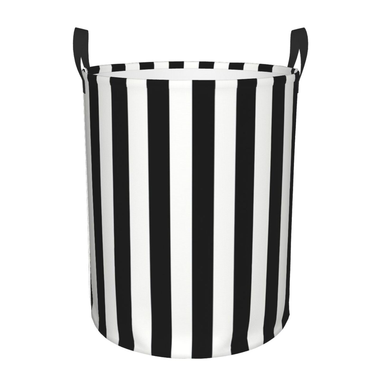 Black And-White Stripes Cartoon Cute Laundry Hamper Circular Laundrys Basket Waterproof Foldable Storage Clothes Bag