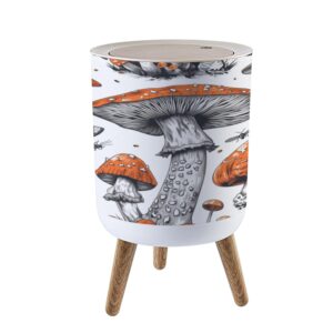 phaibhkerp trash can with lid 70s retro aesthetic mushroom seamless pattern garbage can round waste bin press cover dog proof wastebasket for kitchen bathroom living room nursery 1.8gal