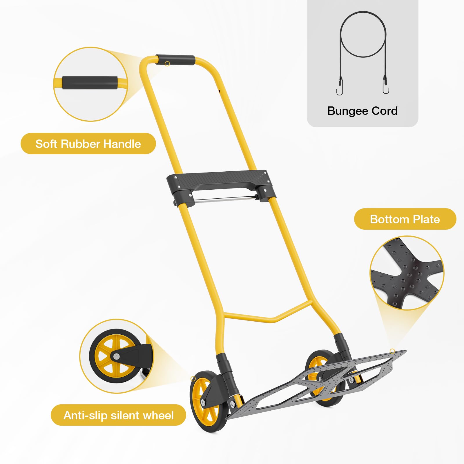 Oarlike Hand Truck, 220 lbs Capacity Dolly Cart with Silent Wheels, Industrial Folding Dolly for Moving, Transport in Warehouse, Supermarket, Garden, Home