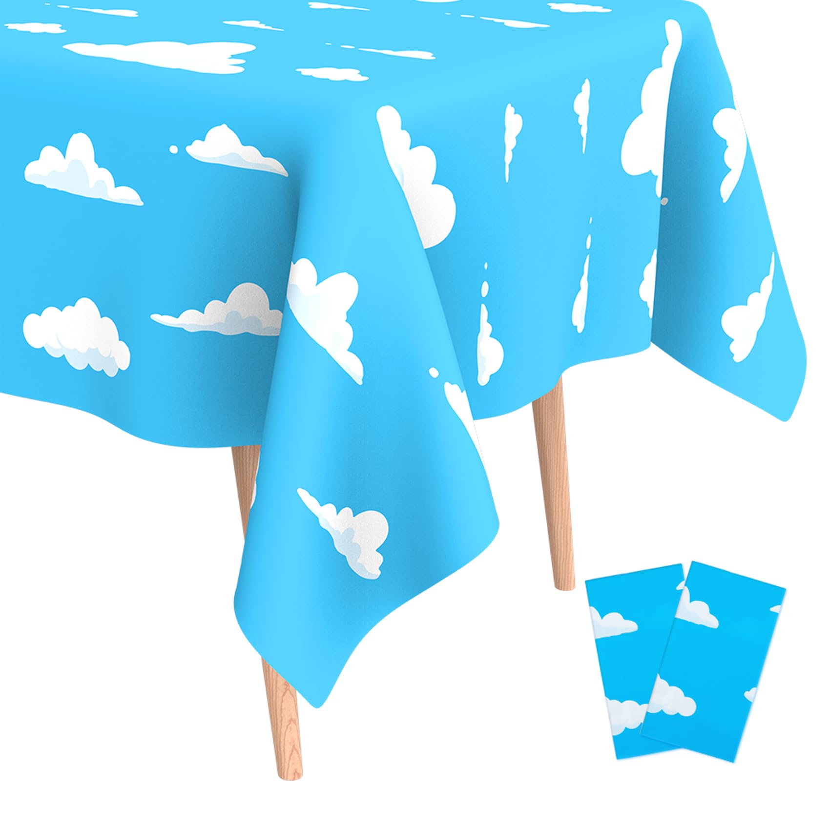 2Pcs Blue Sky and White Clouds Tablecloth Birthday Party Supplies, 54x108 Inch Cartoon Story Tablecloth, Cartoon Tablecovers Party Table Cover for Baby Boy Girl Kids Shower Birthday Party Decorations