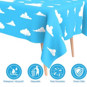 2Pcs Blue Sky and White Clouds Tablecloth Birthday Party Supplies, 54x108 Inch Cartoon Story Tablecloth, Cartoon Tablecovers Party Table Cover for Baby Boy Girl Kids Shower Birthday Party Decorations