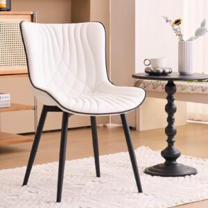 youtaste white dining chairs set of 2 upholstered mid century modern kitchen dining room chairs armless faux leather accent chairs metal vanity lounge chair with back for living room bedrooms