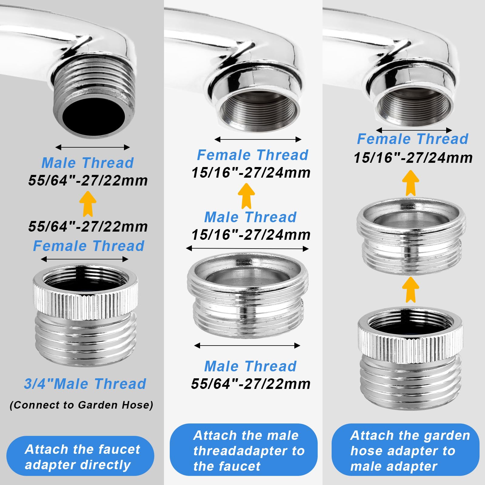 Faucet Adapter With Aerator,Faucet To Hose Adapter,Faucet Adapter For Garden Hose Connection Via Diverter 3/4" Ght Thread Chrome