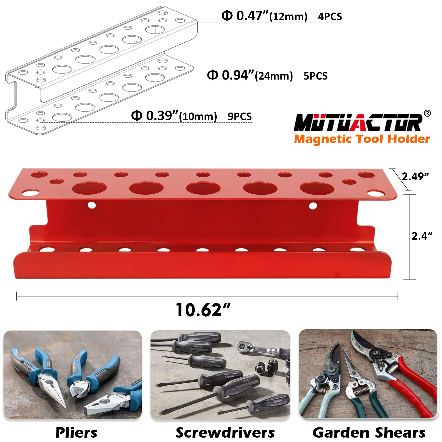 MUTUACTOR Magnetic Screwdriver Rack,1PCS Heavy Duty Magnetic Mount Red Screwdriver Organizer,Magnetic Tool Holder Durable Storage Holder for Multiple Screwdriver Plier Shear Tool Chest Cart Workbench