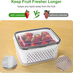 4 PCS Large Fruit storage Containers for Fridge with Removable Colanders, Leakproof Food Storage Containers with lids, Dishwasher & microwave safe Produce Containers to Keep Fruits Berry Fresh longer