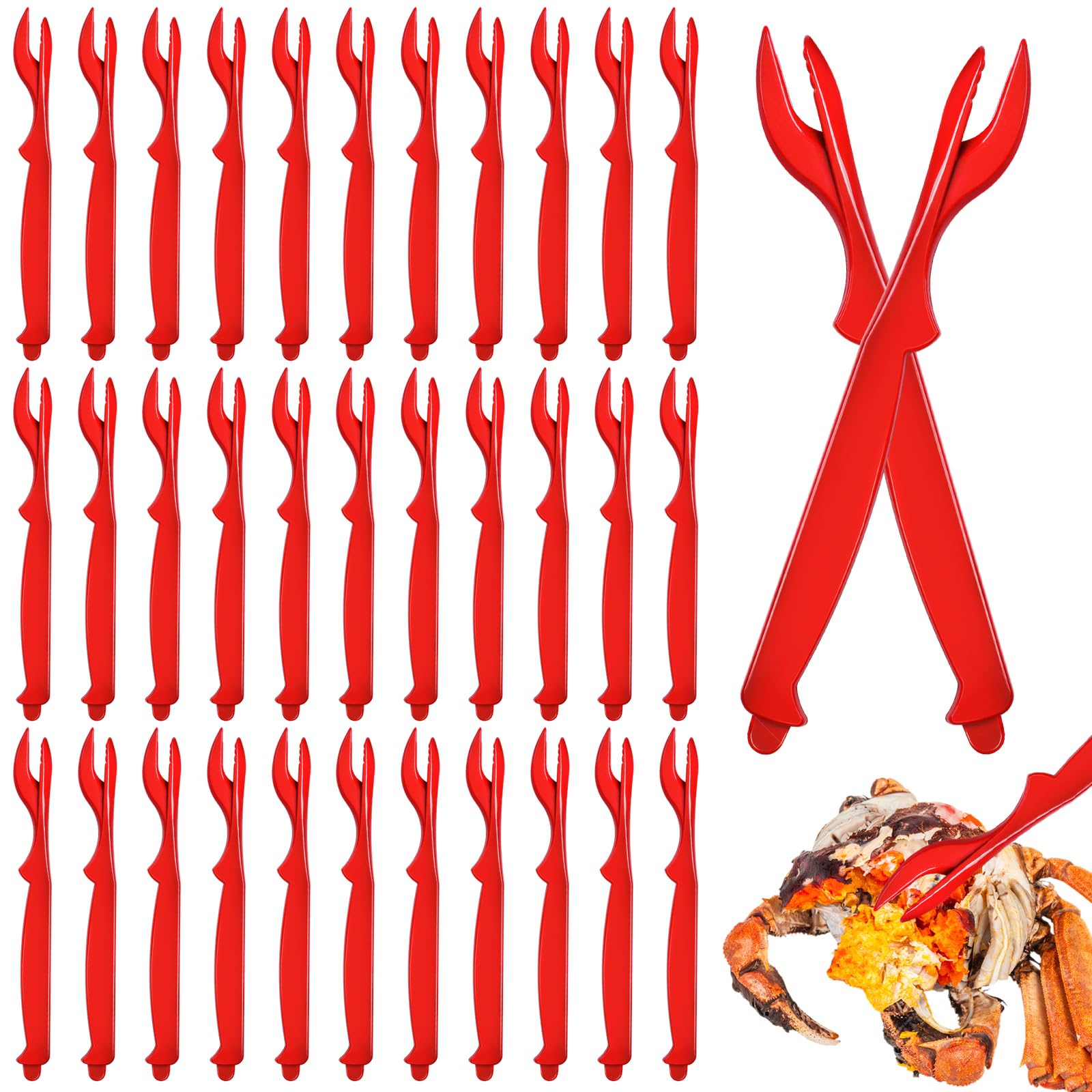 Lainballow 30 Pcs Crab Legs Crackers, Crab Pick Tools Set, Seafood Cracker Tools, Easy Opener Shellfish Picks Knife for Seafood Lobster Crab Shrimp(Red)