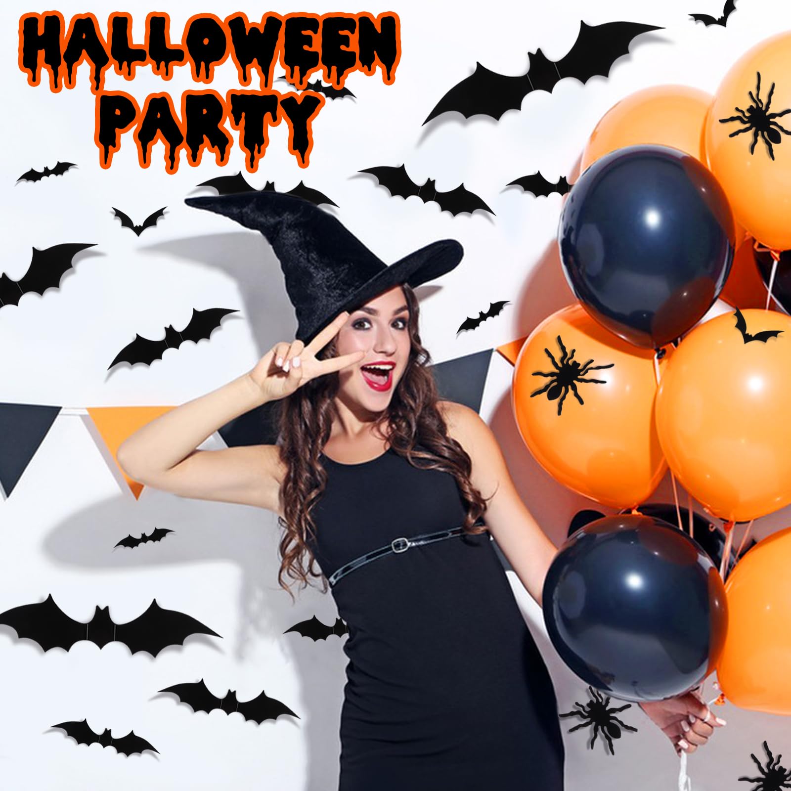 150 Pcs Bat Halloween Decorations: Magicsky 3D PVC Stickers Bat Wall Decor, DIY Black Window Party Home Room Décor Supplies, 140 Bats and 10 Spiders with Foam Tape