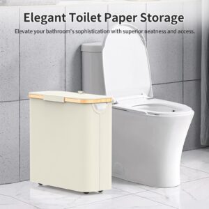 Toilet Paper Storage, 32L Large Toilet Paper Basket Organizer for Bathroom, Toilet Paper Storage Holder Stand with Lid, Footbase, Handle-Beige