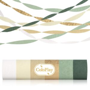 6 crepe paper streamers rolls, olive green khaki crepe paper streamers for wedding decorations, birthday decorations, bridal/baby shower decorations, party streamers (1.8 inch x 82 ft/roll)