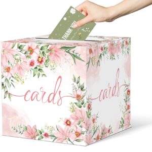 watercolor pink floral card box wedding card box holder gift cards receiving box for party graduation bridal or baby showers, raffle ticket box money box for birthday party retirements anniversaries