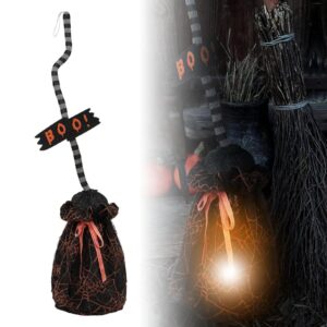 rvikurc movable witch broom with music & lights halloween decoration,musical witch broom,witch's broom with spooky laughing spells,witch broomstick prop for halloween haunted house party decor (black)