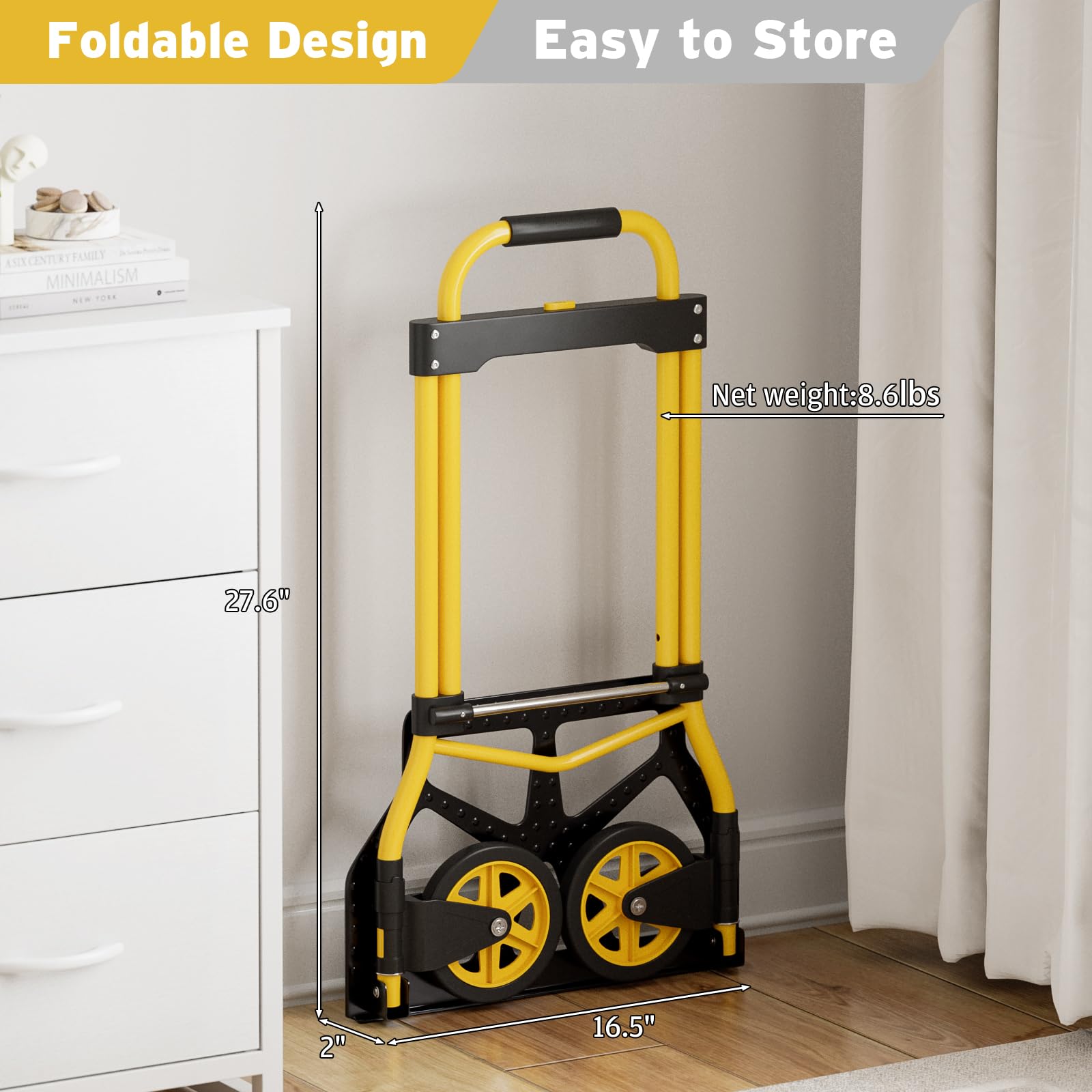 Oarlike Hand Truck, 220 lbs Capacity Dolly Cart with Silent Wheels, Industrial Folding Dolly for Moving, Transport in Warehouse, Supermarket, Garden, Home