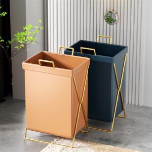 GIBZ Folding Laundry Basket Large Removable Waterproof Leather Clothes Hampers with Lid Brown（with lid）