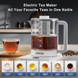 Electric Tea Kettle, 1.5 L Glass Electric Kettle with Tea Infuser, Temperature Control, Electric Tea Pot, Tea Maker, Automatic Shut Off, 24 H Keep Warm, for Tea, Coffee and Boiling Water, White