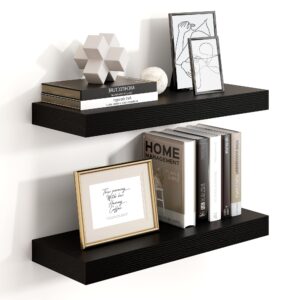 heimlove floating shelves for wall,bathroom over toilet shelf,black floating shelves for wall decor storage bathroom,bedroom,living room,kitchen,office,16 inch set of 2