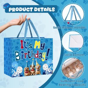 Dog Birthday Gift Bag for Dog Birthday Party Supplies, Large Dog Birthday Wrapping Bag with Tissue Paper and Greeting Card Dog Paw Print Gift Bags for Puppy Theme Party Dog Paw Birthday Decorations