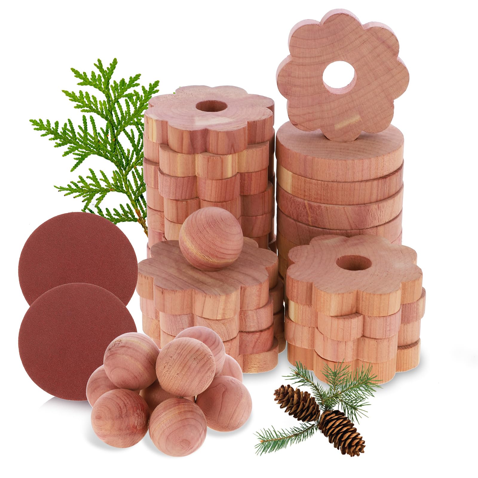 30 Pack Cedar Blocks for Clothes Storage, Cedar Planks with 20 Pcs Cedar Rings 10 Pcs Cedar Balls Cedar Blocks for Closet Drawer Shoe Cabinet Storage Bags