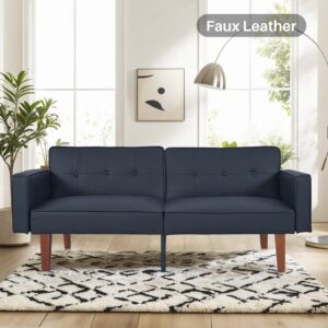 68.1'' Leather Sofa Bed Loveseat, Wide Modern Tufted Back Upholstered Convertible Sofa with Reclining Backrest for Living Room Apartment, Black