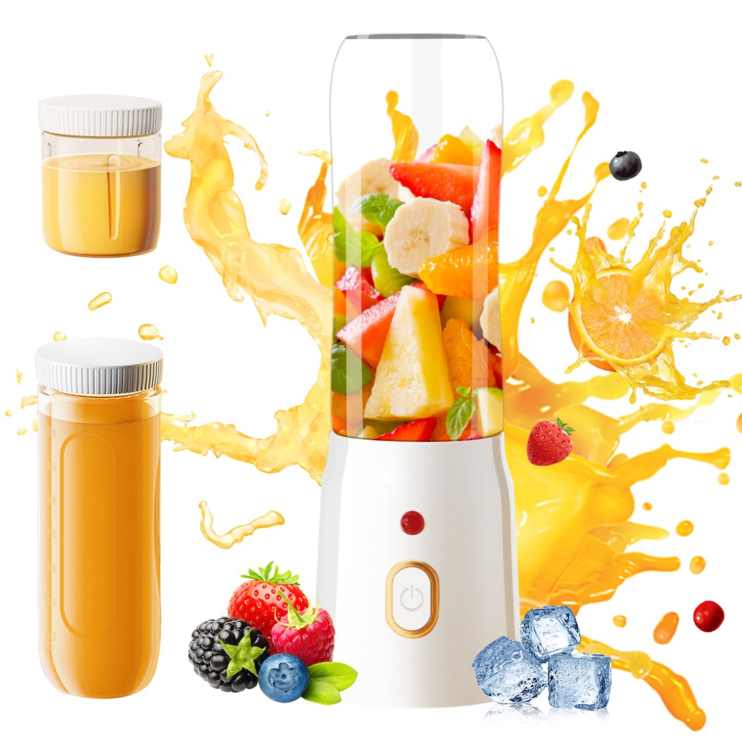 Personal Size Blender for Shakes and Smoothies,15.6 oz Portable Blender with 10 Blades,Rechargeable Mixers Fresh Fruit Juicers,Multifunctional Blender with 2 cups,For Travel,Sports,Outing, white